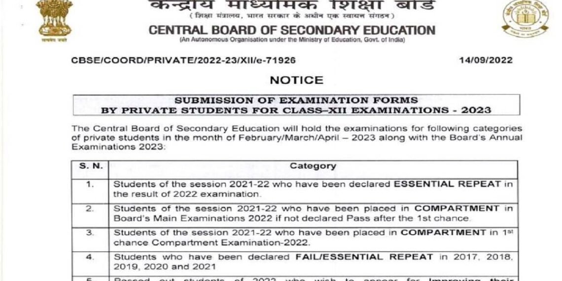 Cbse Board Exam 2023 Registration For Private Students From September ...